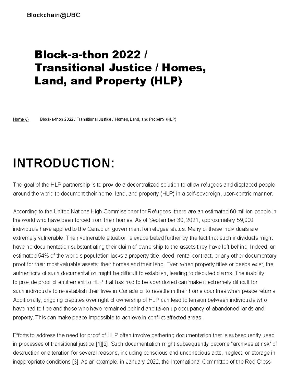 Block-a-thon 2022 Transitional Justice Homes, Land, and Property (HLP ...