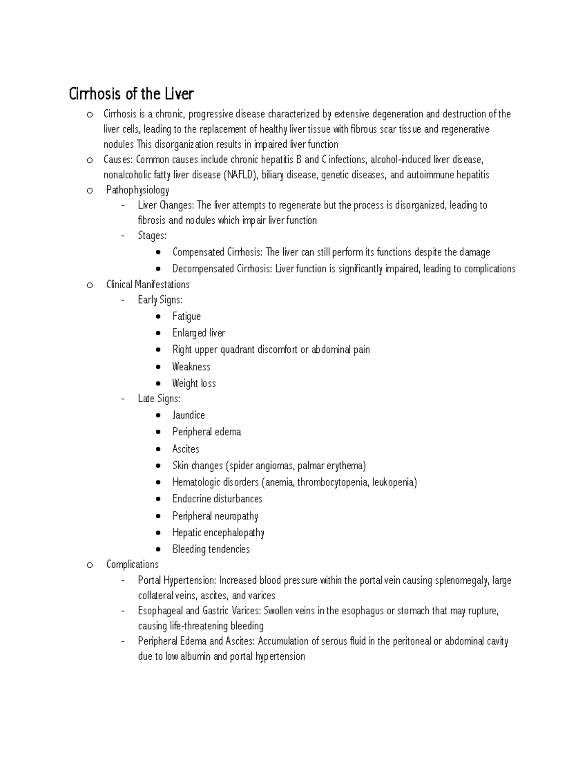 Week 7 Lecutre Week Cirrhosis Of The Liver O Cirrhosis Is A Chronic Progressive Disease