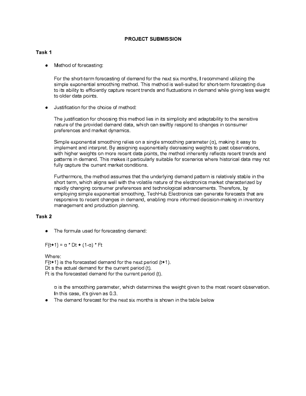 Opscmproject Atulkumarkhare - PROJECT SUBMISSION Task 1 Method of forecasting: For the short ...