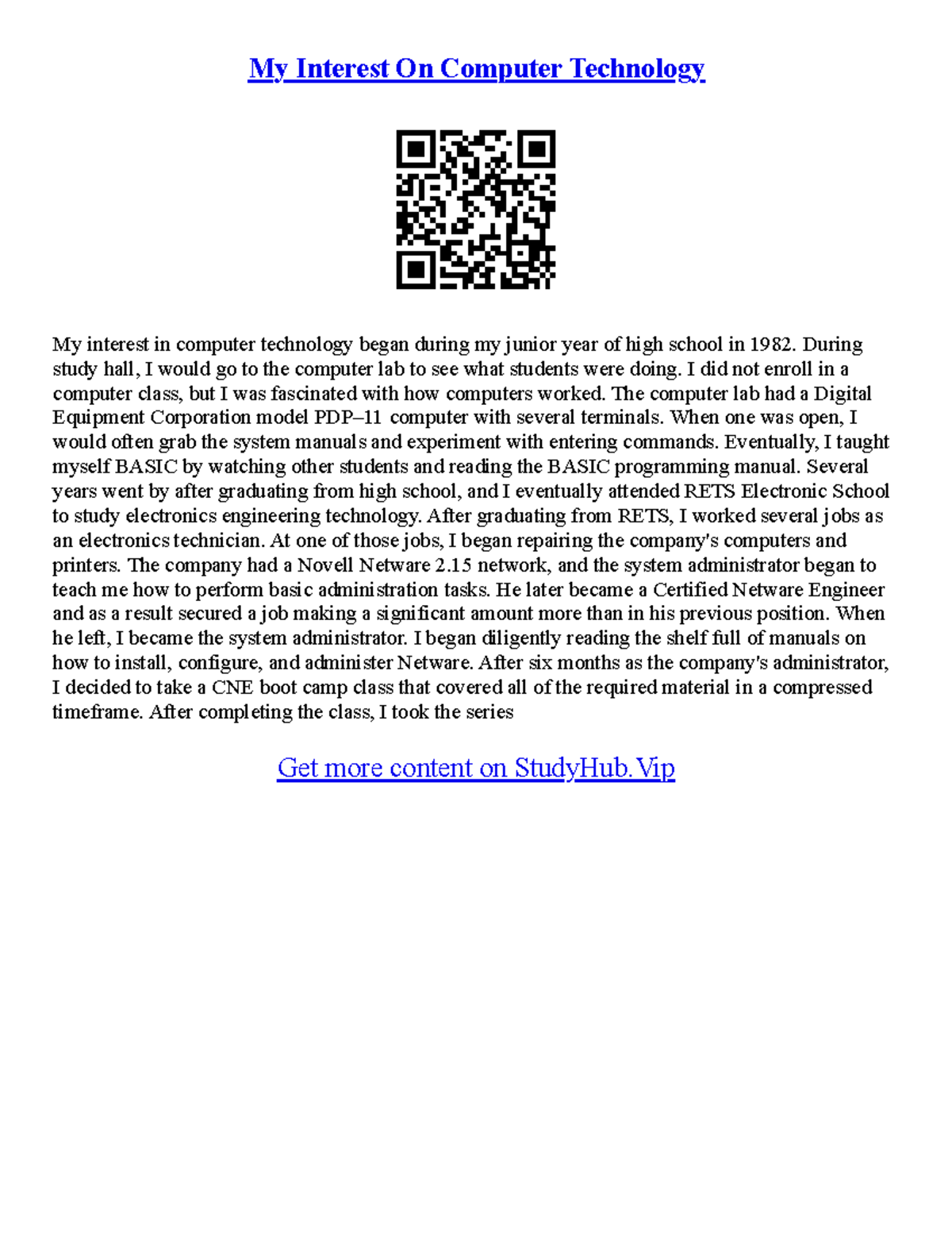 Essay About Computer - My Interest On Computer Technology My interest ...