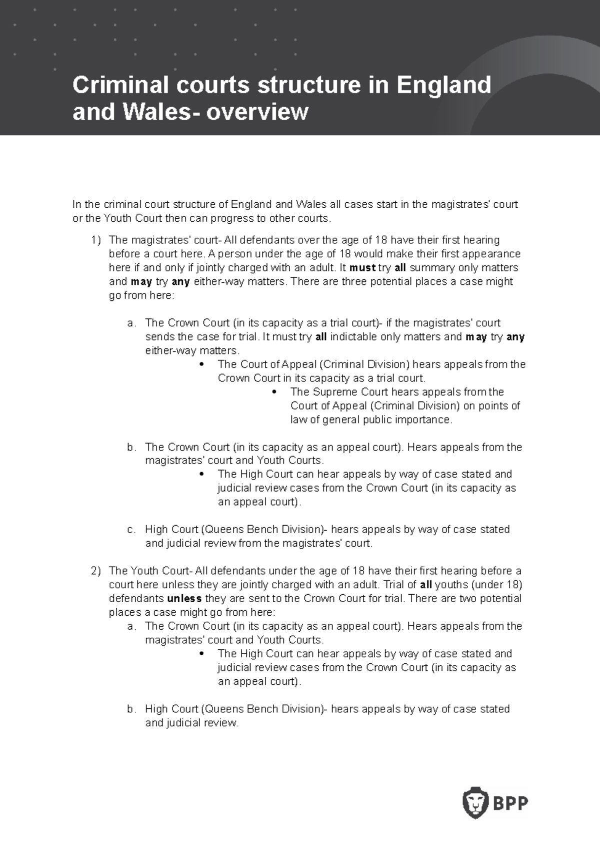 BTC1 Crime W2 Prepare Criminal Courts Structure- text - Criminal courts ...