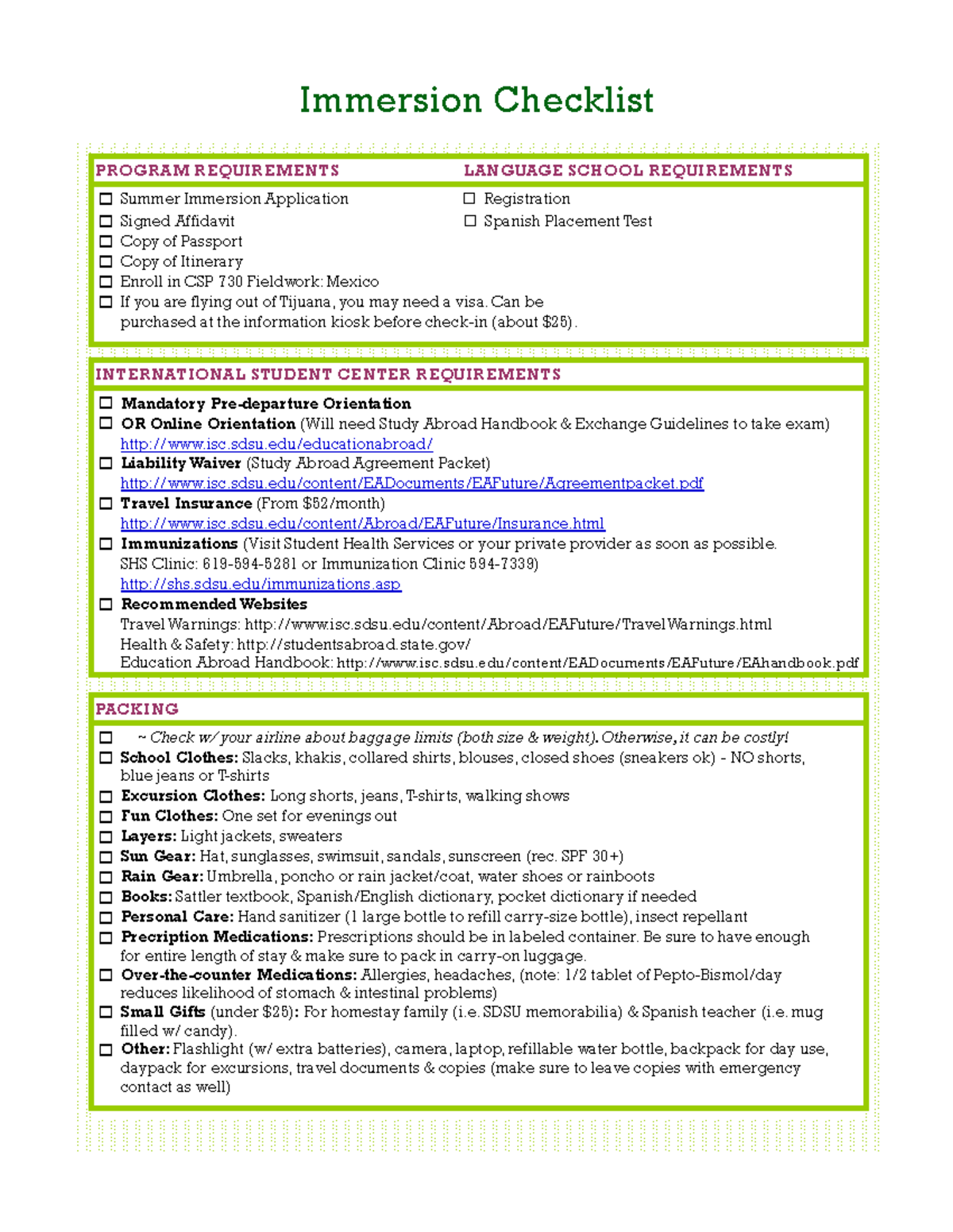 01318-immersion checklist - PROGRAM REQUIREMENTS LANGUAGE SCHOOL ...