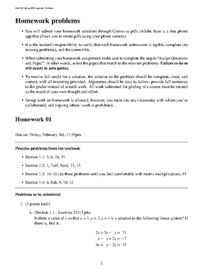 Week 2 Discussion Problems - Math 340 Solving systems, matrices January ...