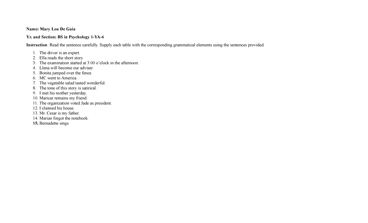 ENG111-Activity - english - Name: Mary Lou De Guia Yr. and Section: BS in Psychology 1-YA- - Studocu