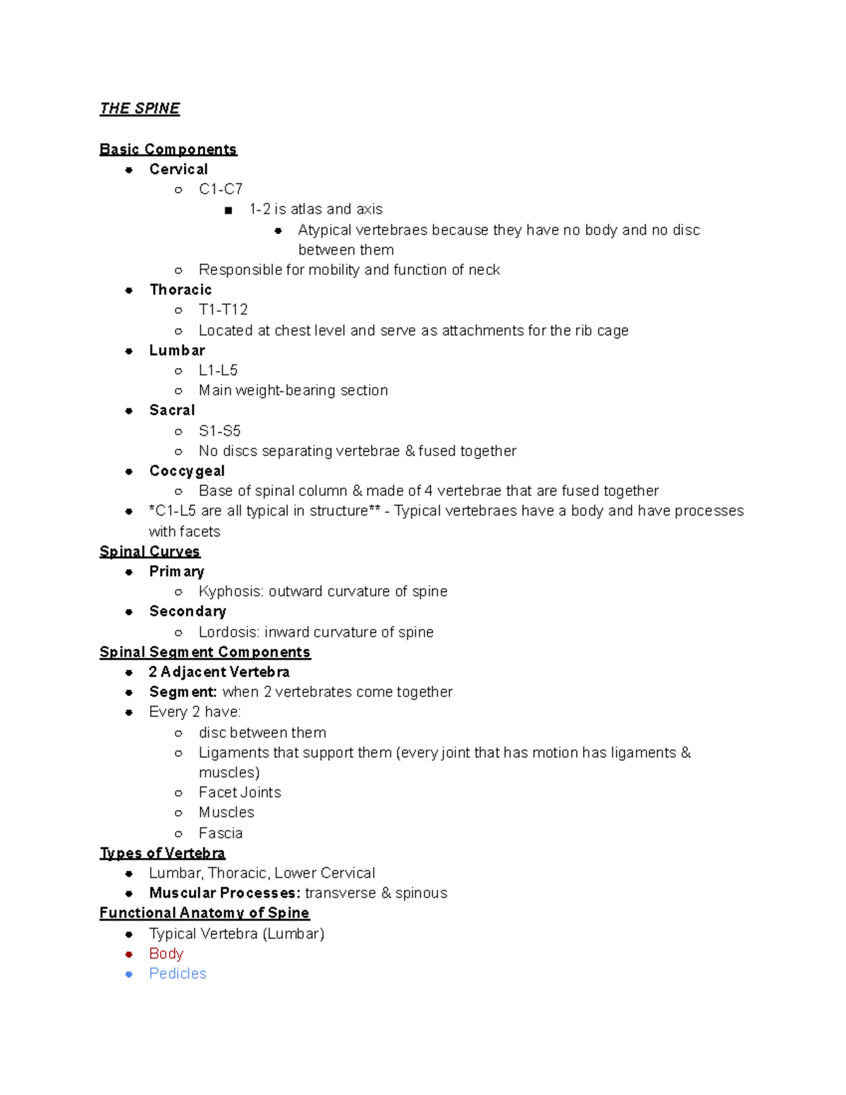 Week 4 - The Spine - Dr. Cip - THE SPINE Basic Components ï Cervical ï ...