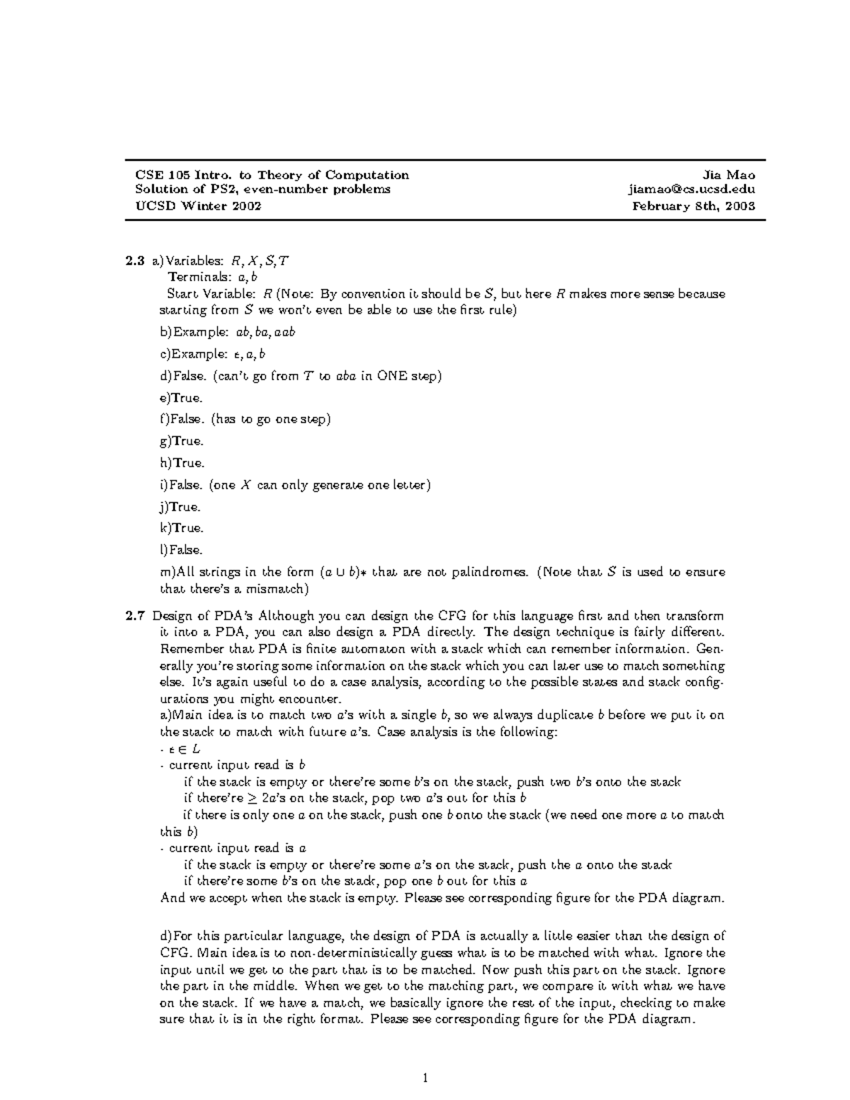 Hw2sol even - ..... - CSE 105 Intro. to Theory of Computation Solution of PS2, even-number ...