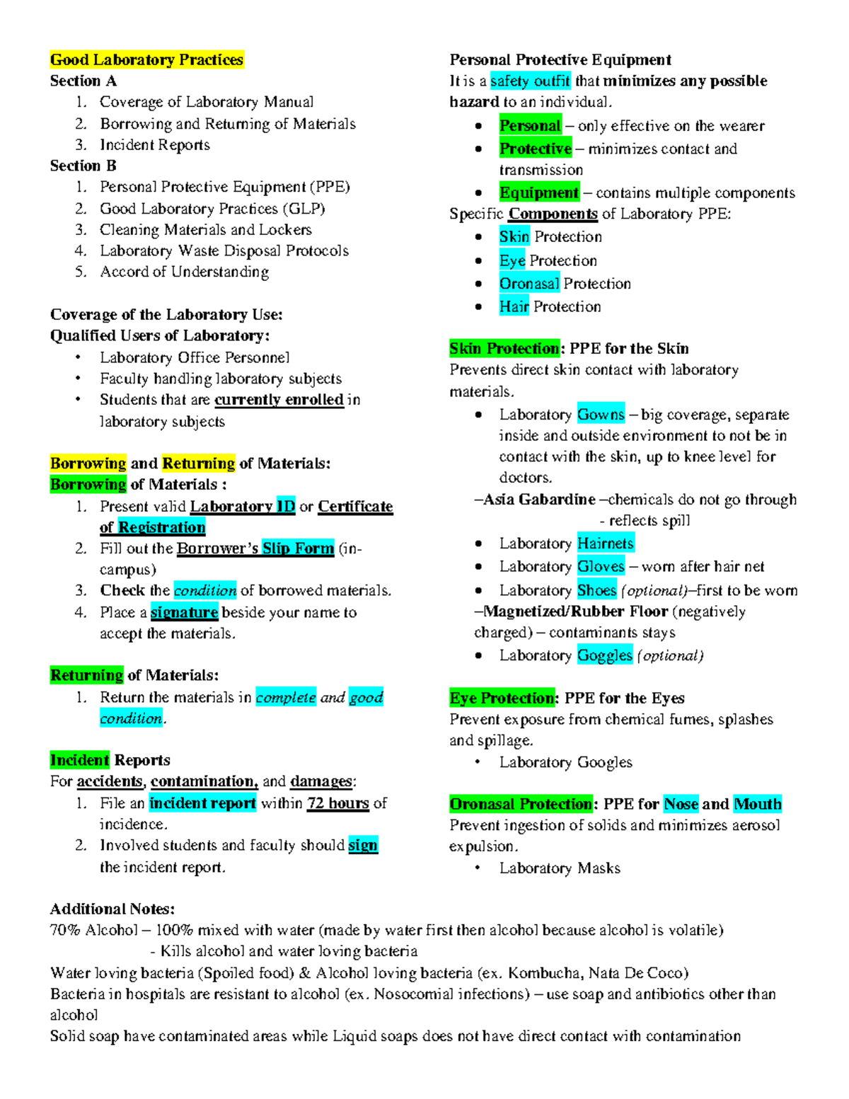 Anaphy Lab Notes Midterm 1 - Good Laboratory Practices Section A 1 ...