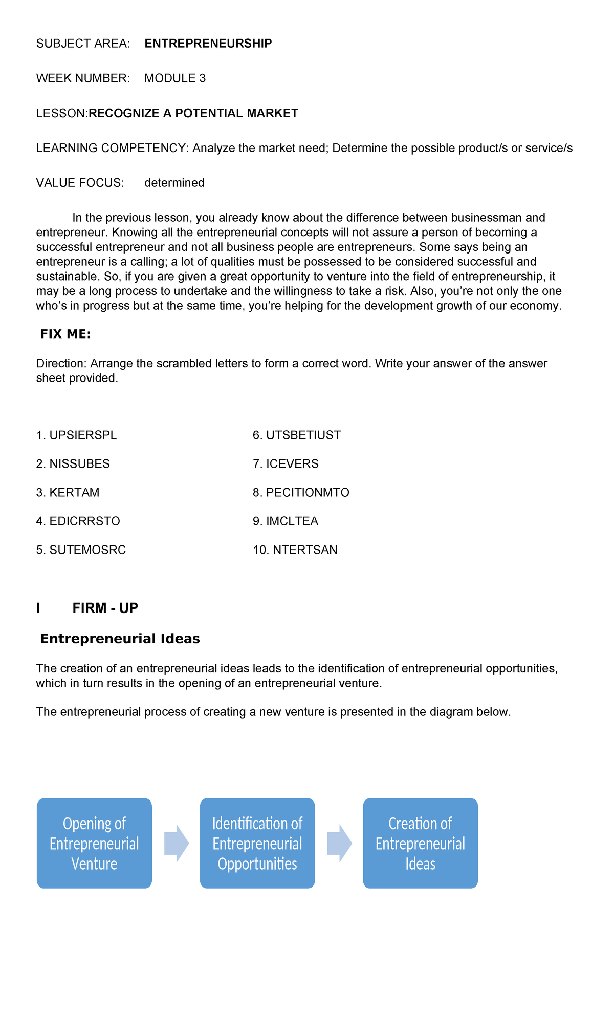 Entrep- Module 3 - This is a lecture note for everyone. - SUBJECT AREA ...