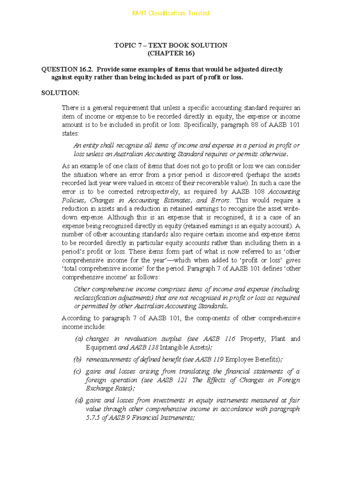Topic 7 Textbook solution - RMIT Classification: Trusted TOPIC 7 – TEXT BOOK SOLUTION (CHAPTER ...