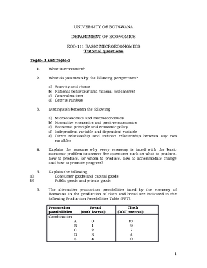 ECO 111 - Course Outline - DEPARTMENT OF ECONOMICS ECO 111: BASIC ...