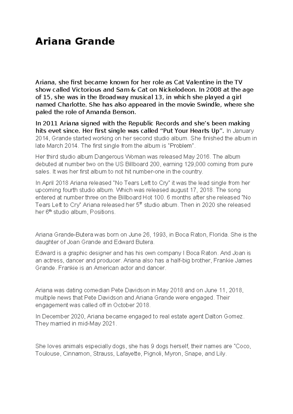 Ariana Grande - skriftlig opg - Ariana Grande A little about how she ...