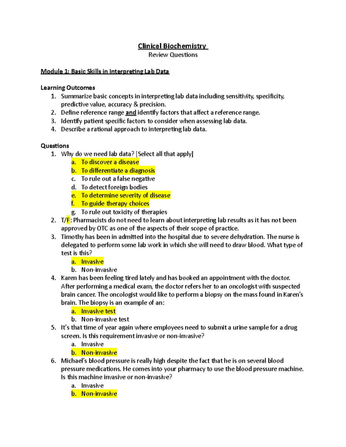 Clinical Biochemistry Review Questions - Clinical Biochemistry Review ...