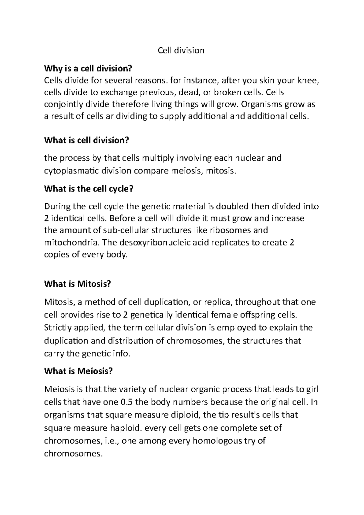 Cell division - Cell division Why is a cell division? Cells divide for ...