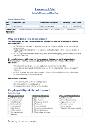 Assessment 2 Assessment Brief-1 - Assessment Brief School of Nursing ...