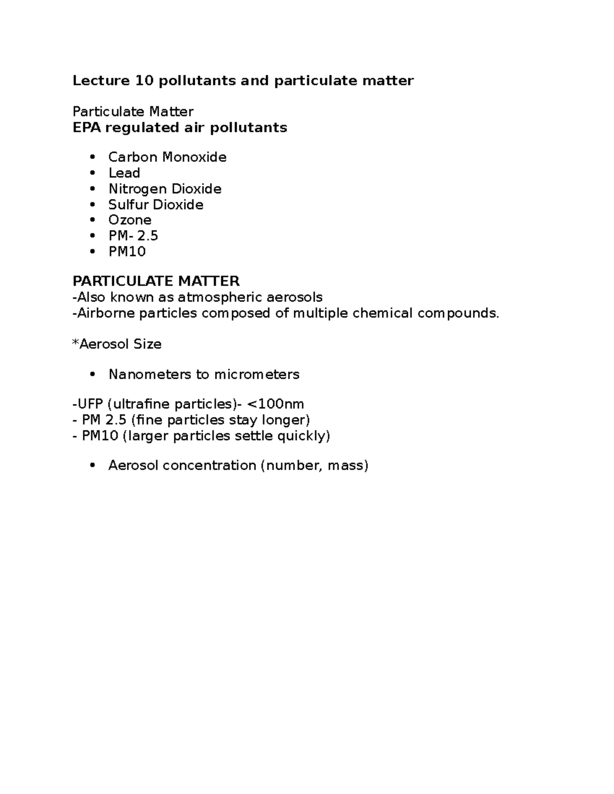 Lecture 10- Particulate Matter - Lecture 10 pollutants and particulate ...