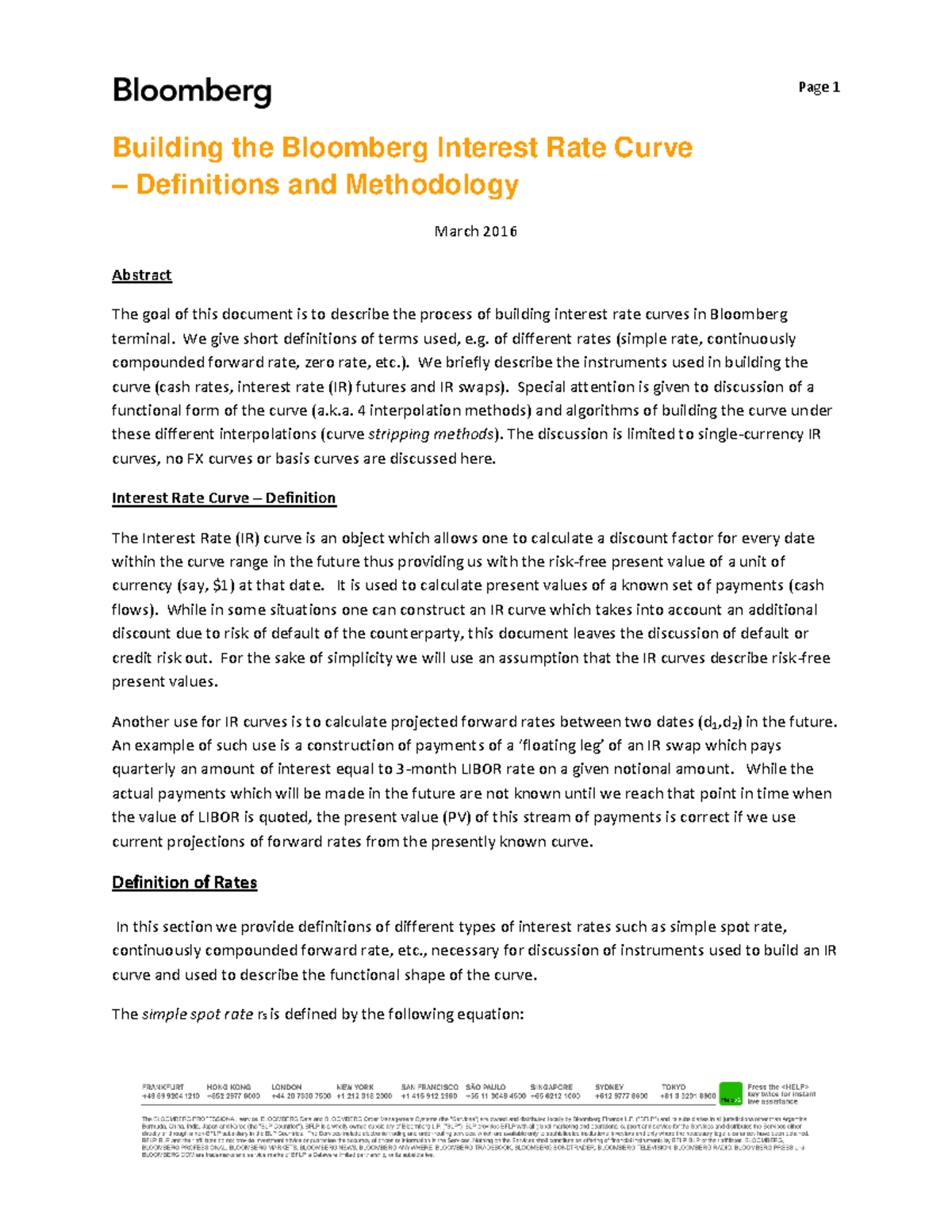 Bloomberg method - Page 1 Building the Bloomberg Interest Rate Curve ...