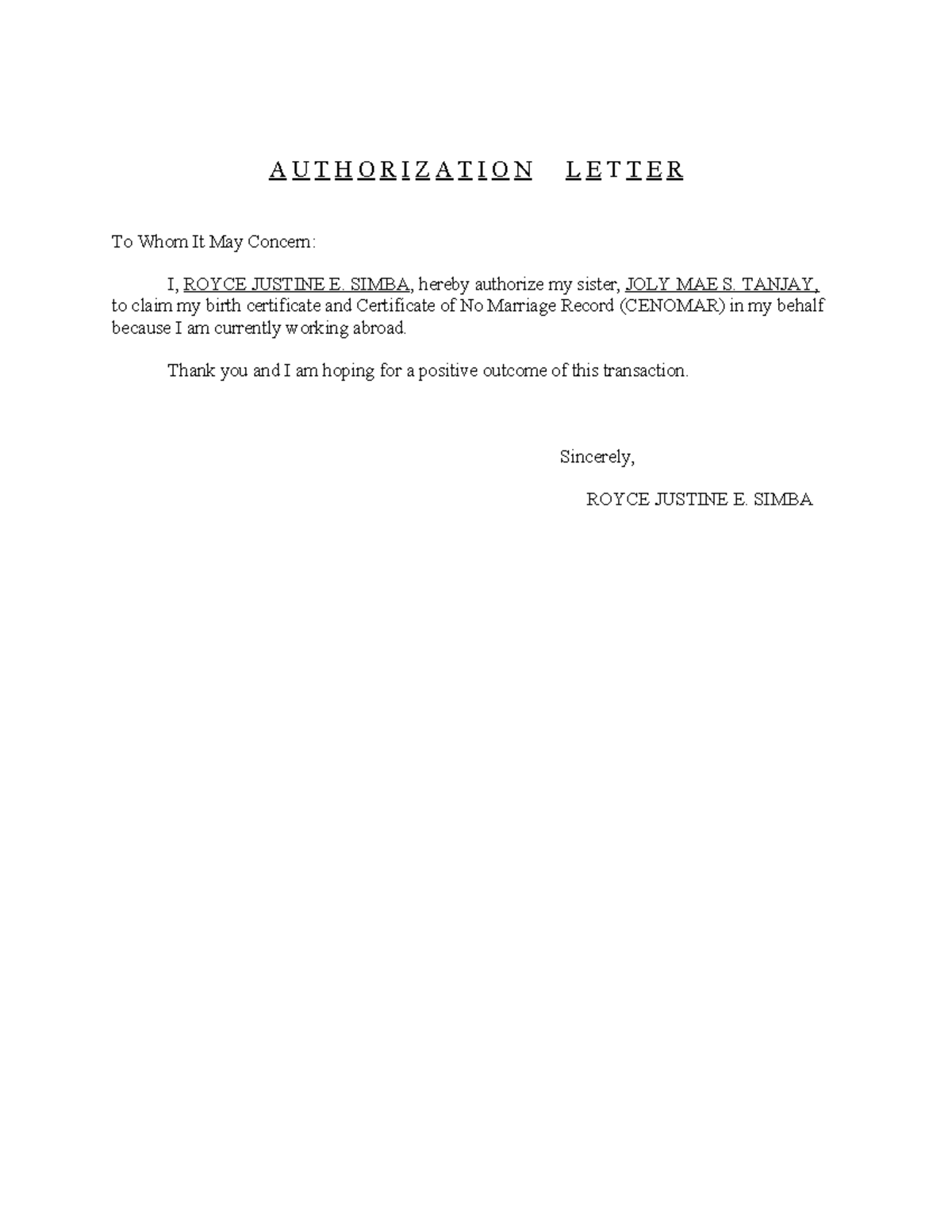 Authorization Letter - note - Field Study 1 and 2 Education - A U T H O ...