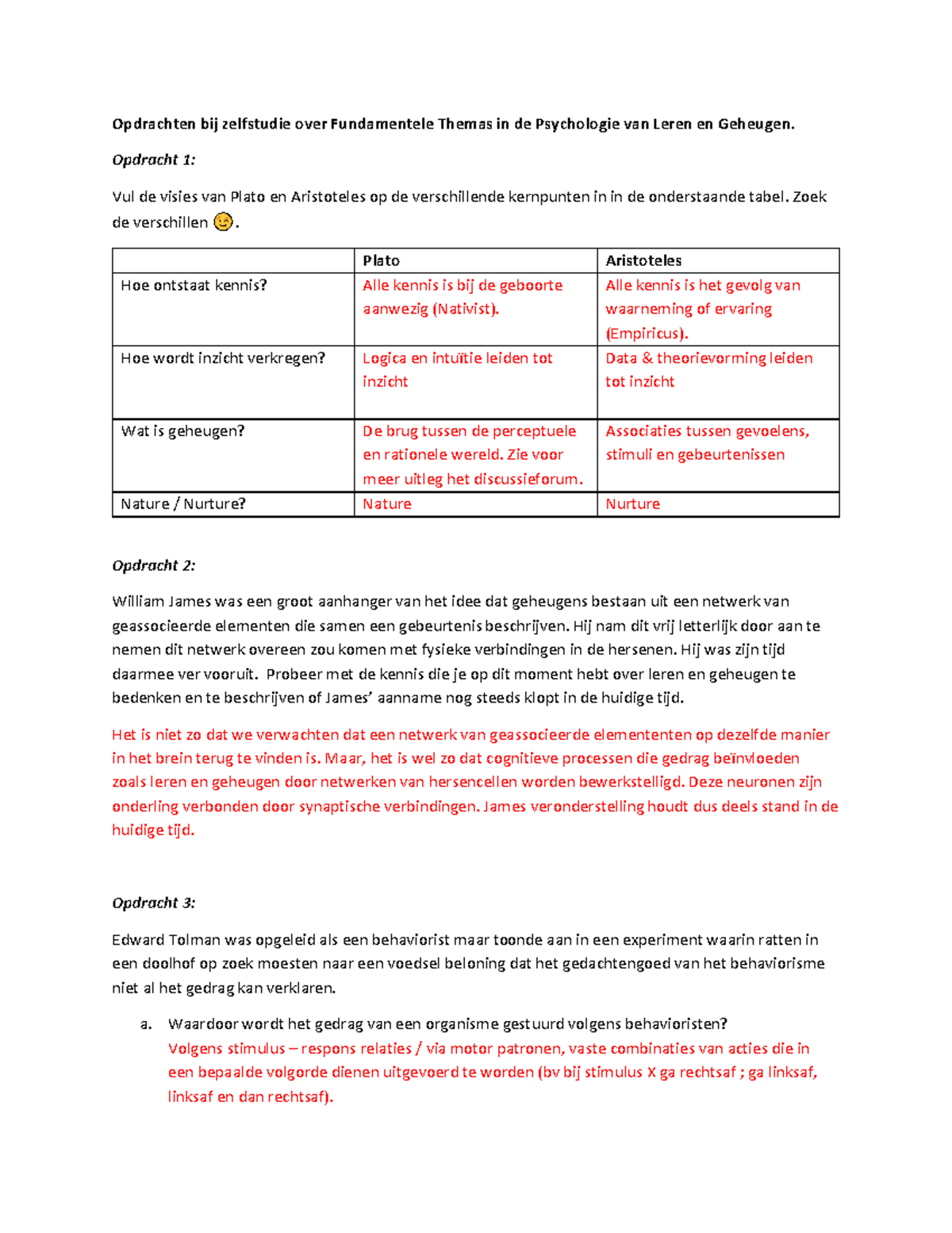 Antwoordmodel bij zelfstudie over Fundamentele Themas in de Psychologie ...