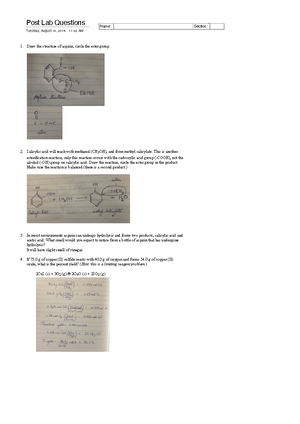 Chemical Reactions Post-Lab Questions - Post Lab Questions Tuesday ...