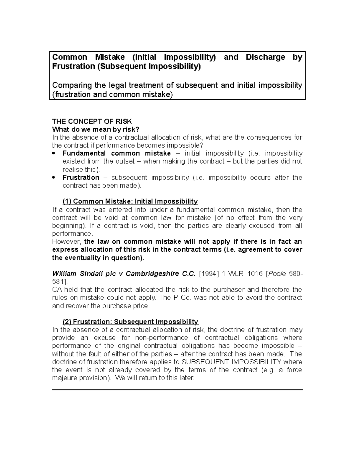 Lecture 2 - Common Mistake (Initial Impossibility) and Discharge by ...