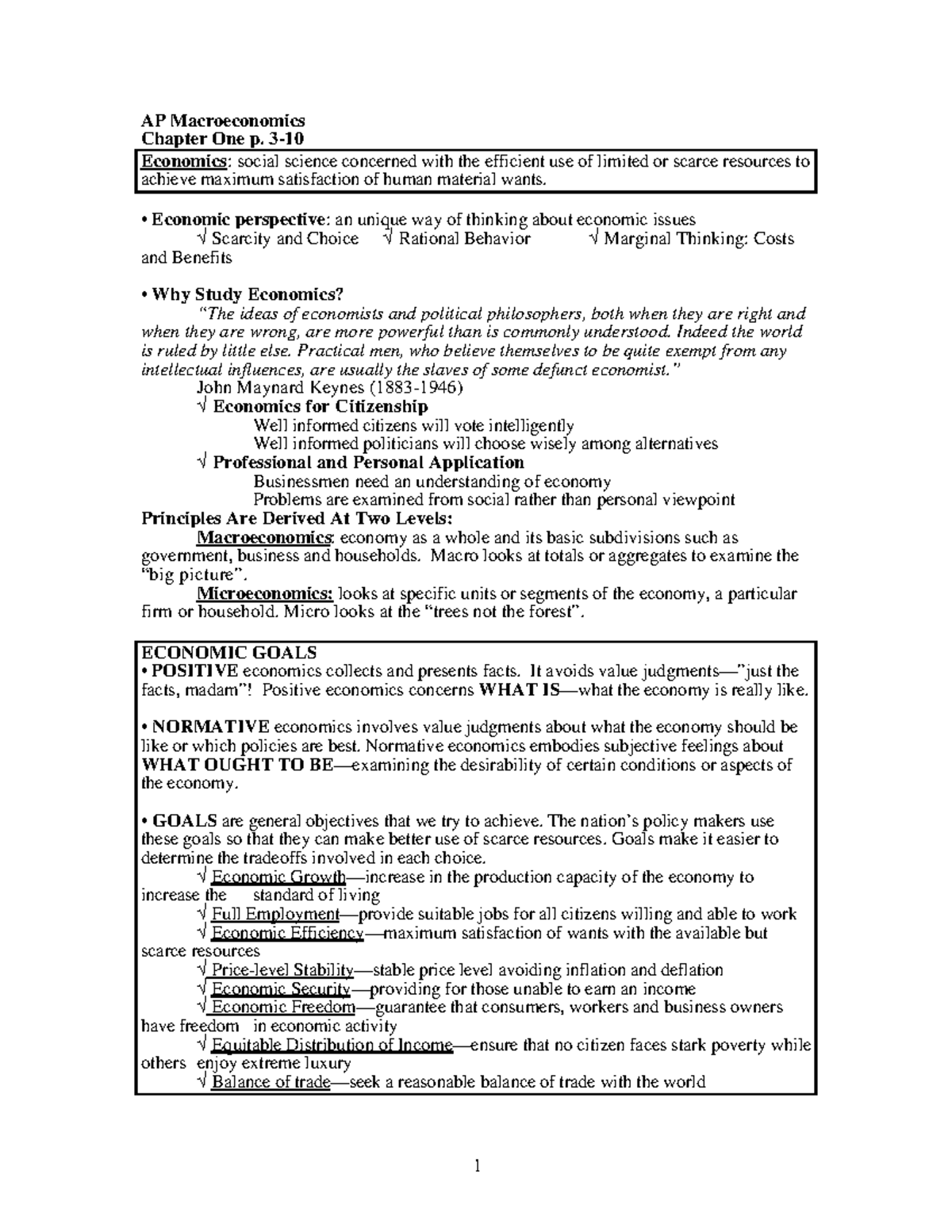 Macro Book Notes - AP Macroeconomics Chapter One p. Economics: social ...