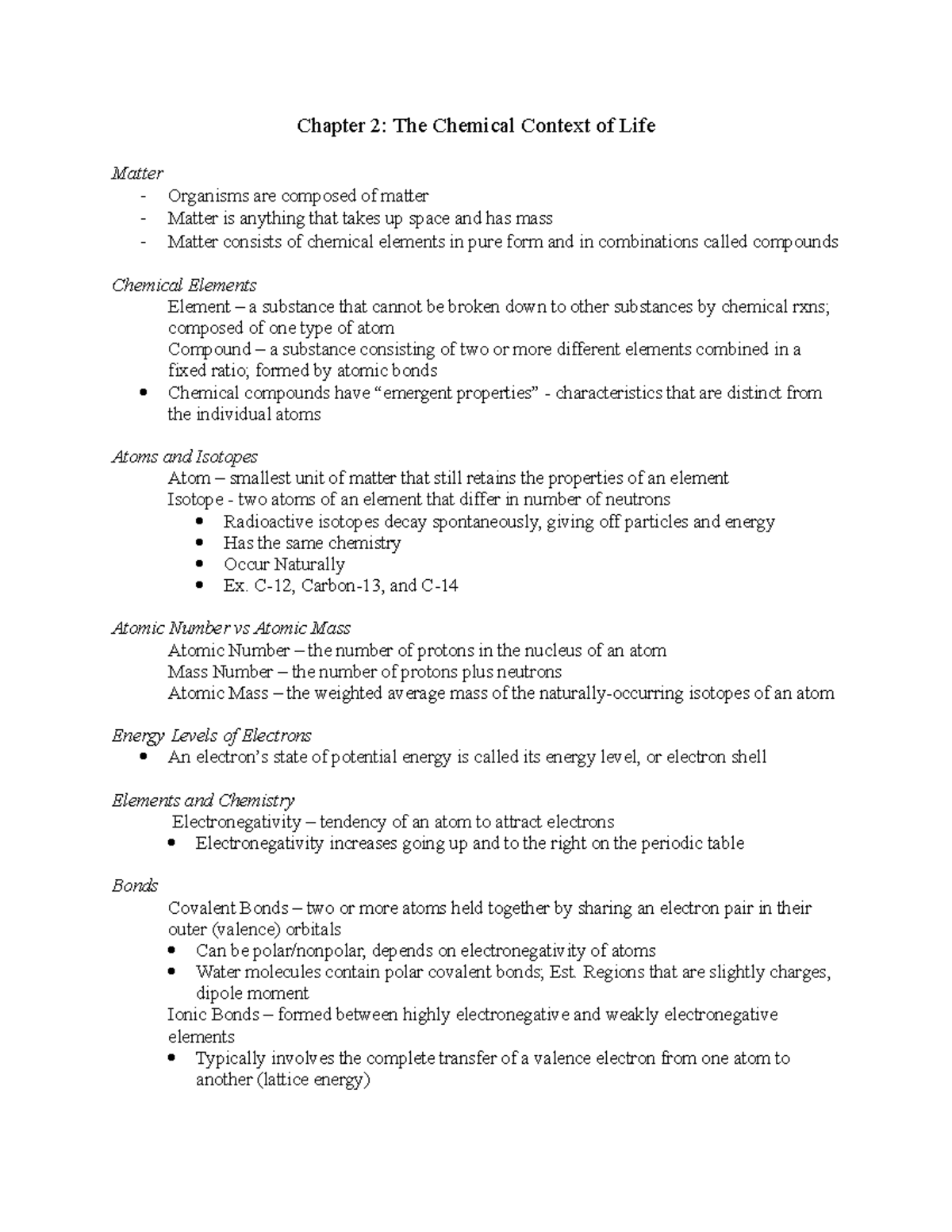 Chapter 2 The Chemical Context of Life - C-12, Carbon-13, and C- Atomic ...