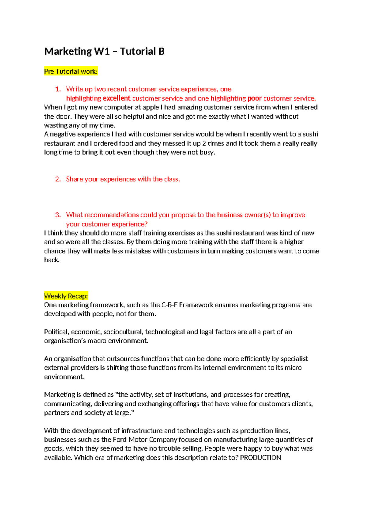 Tutorial B & Week Recap - week 4 - Marketing W1 – Tutorial B Pre ...