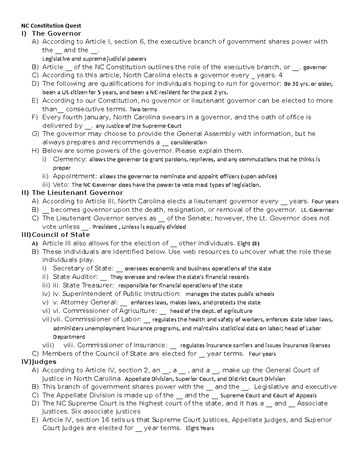 2.5 NC Constitution - Use for notes - NC Constitution Quest I) The ...