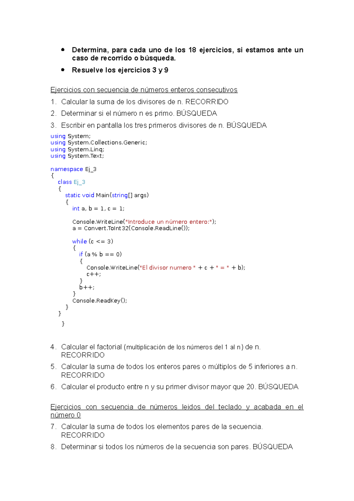 Soluciones Esquemas Algoritmicos - Determina, para cada uno de los 18 ejercicios, si estamos ...