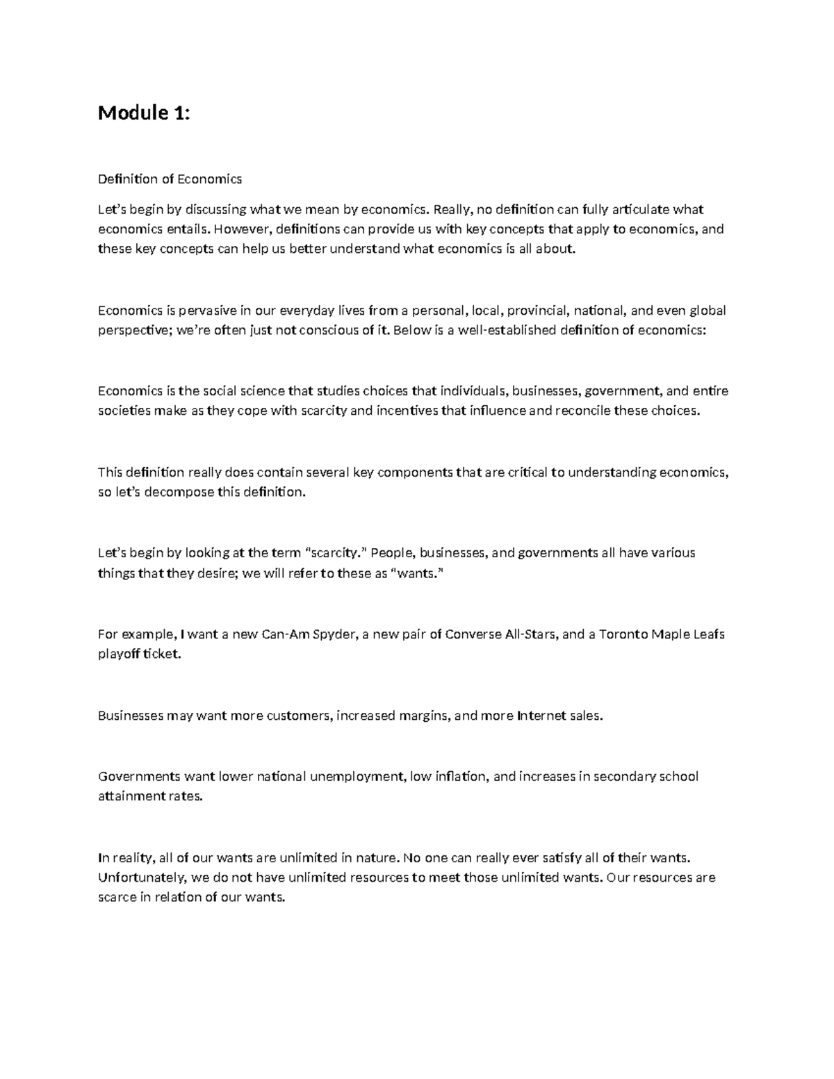 ECON101 Module 1 - rerer good note snotnesotneost awe - Module 1 ...