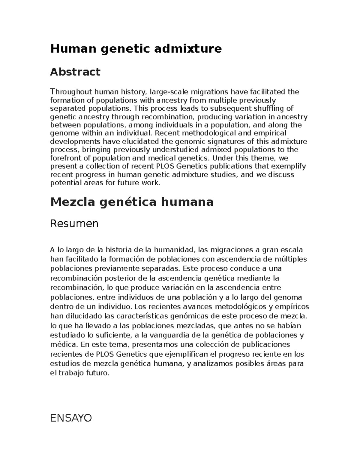 Human genetic admixture - Human genetic admixture Abstract Throughout ...
