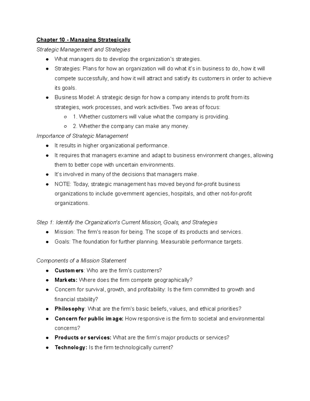 ADM 1300 Chapters 10,11 - Chapter 10 - Managing Strategically Strategic ...