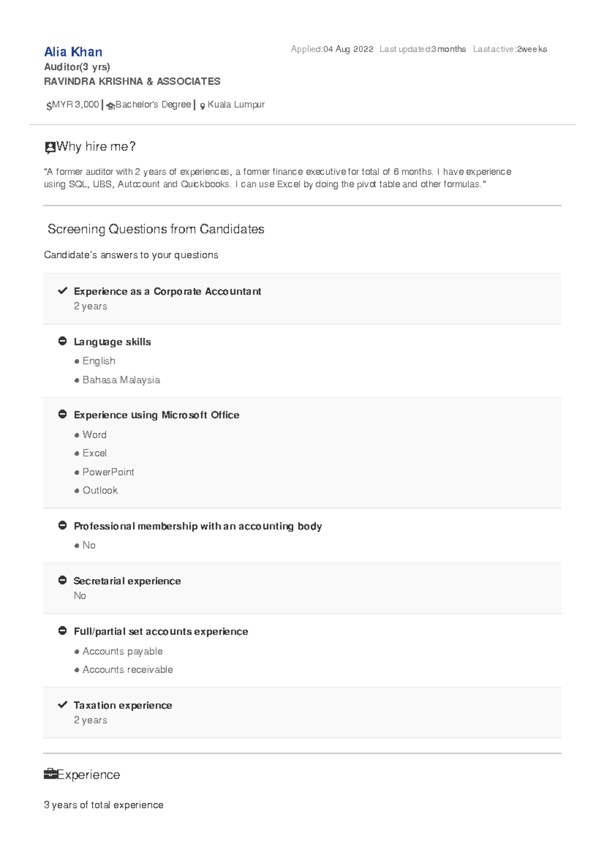 Alia Khan - RESUME SAMPLE - Alia Khan Auditor(3 yrs) RAVINDRA KRISHNA ...