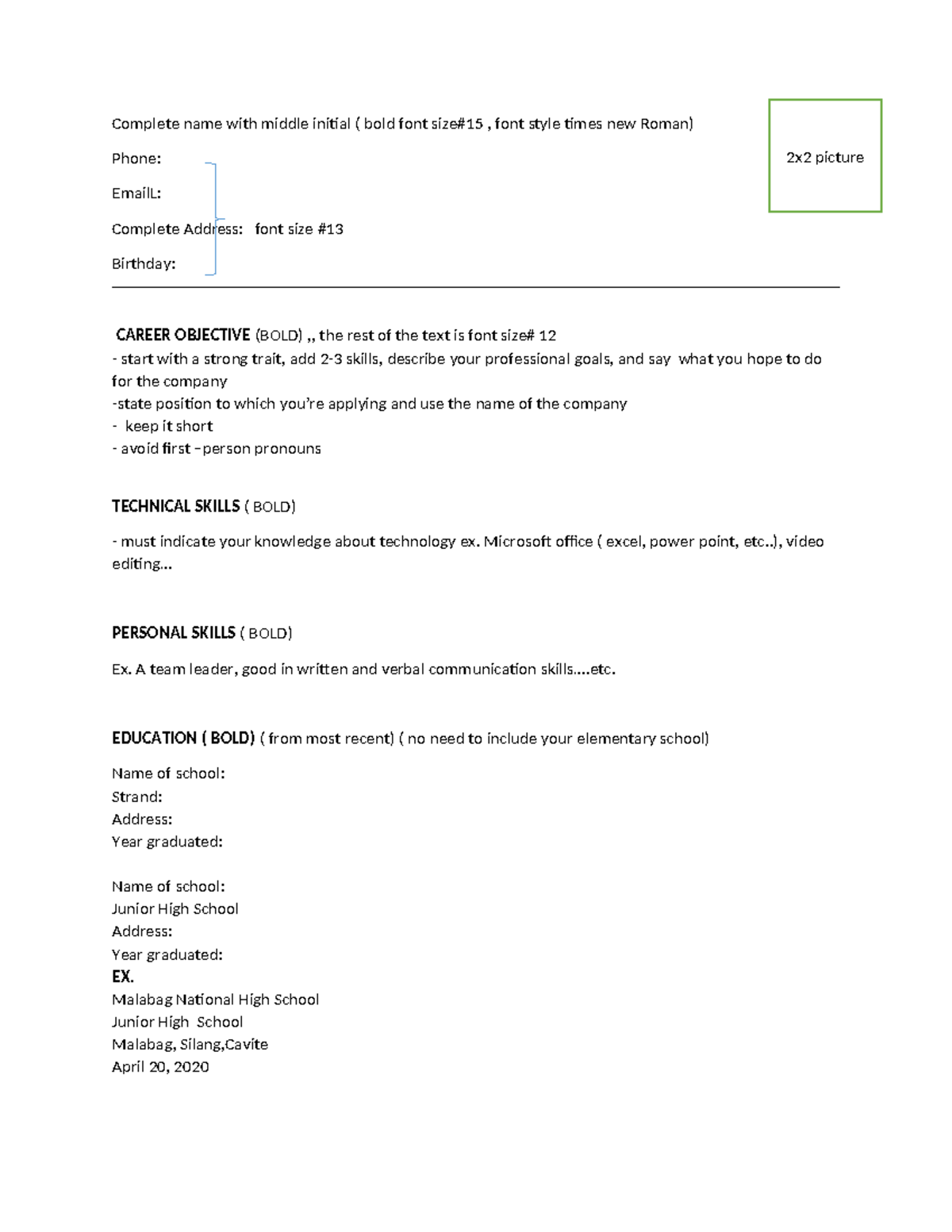 Resume format - To learn - Complete name with middle initial ( bold ...