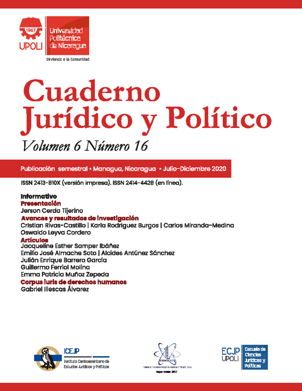 CJP Vol. 6 Nro. 16 Julio-diciembre de 2020. Versión final - Universidad ...