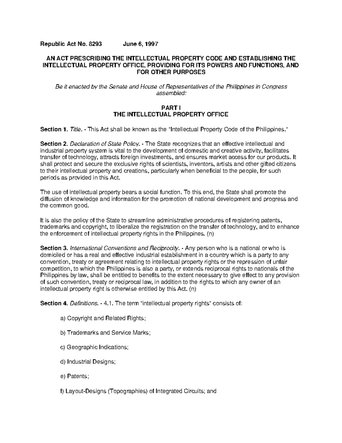 RA-8293 - Code - Republic Act No. 8293 June 6, 1997 AN ACT PRESCRIBING ...