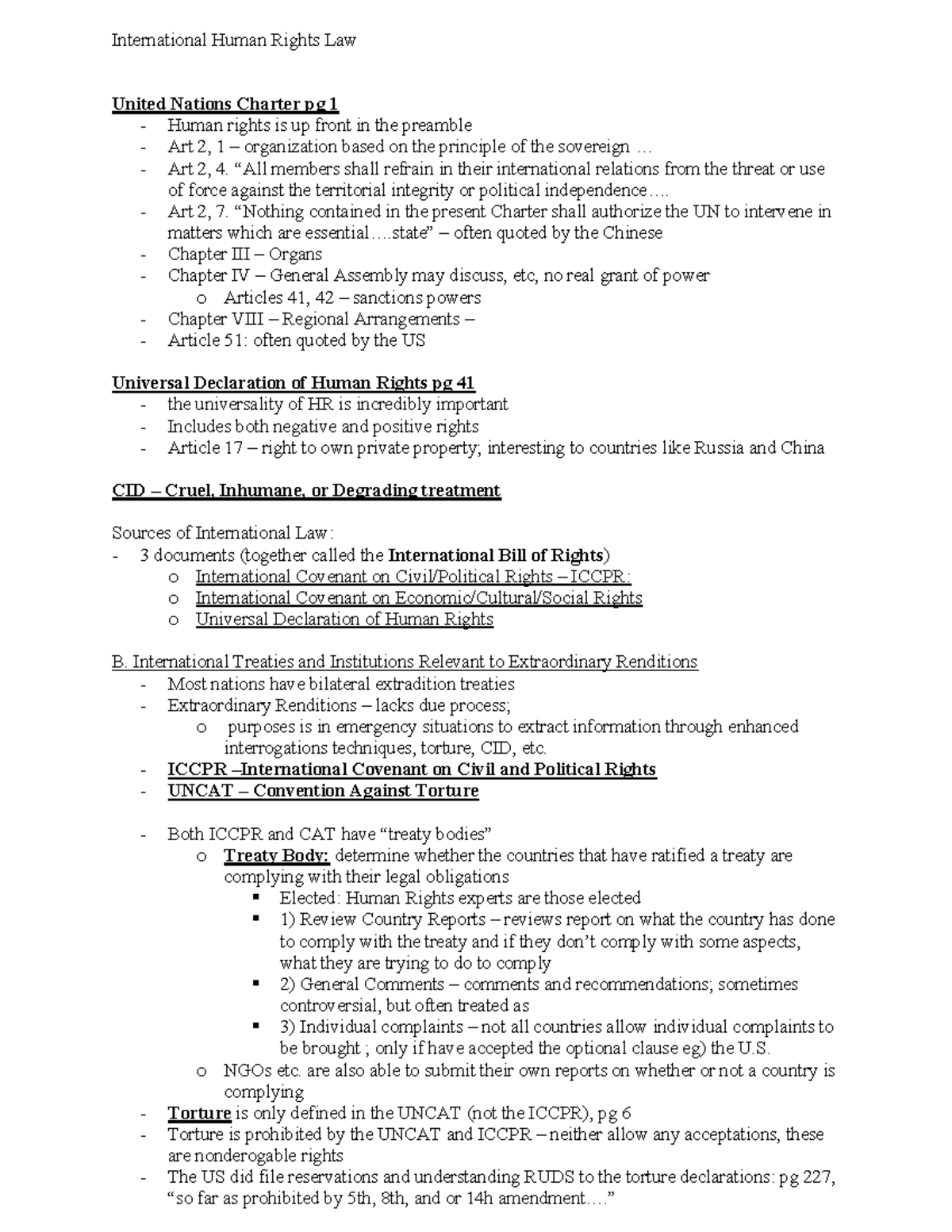 International Human Rights Law Outline 1 - International Human Rights ...