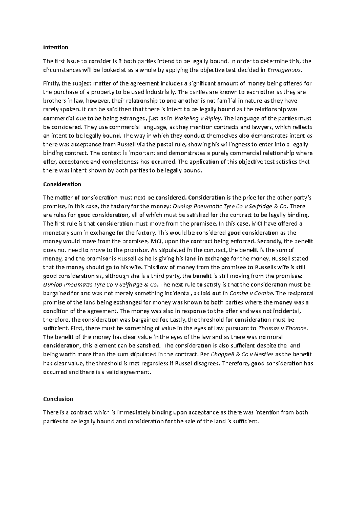 Drafting Task 1 example - Intention The first issue to consider is if ...