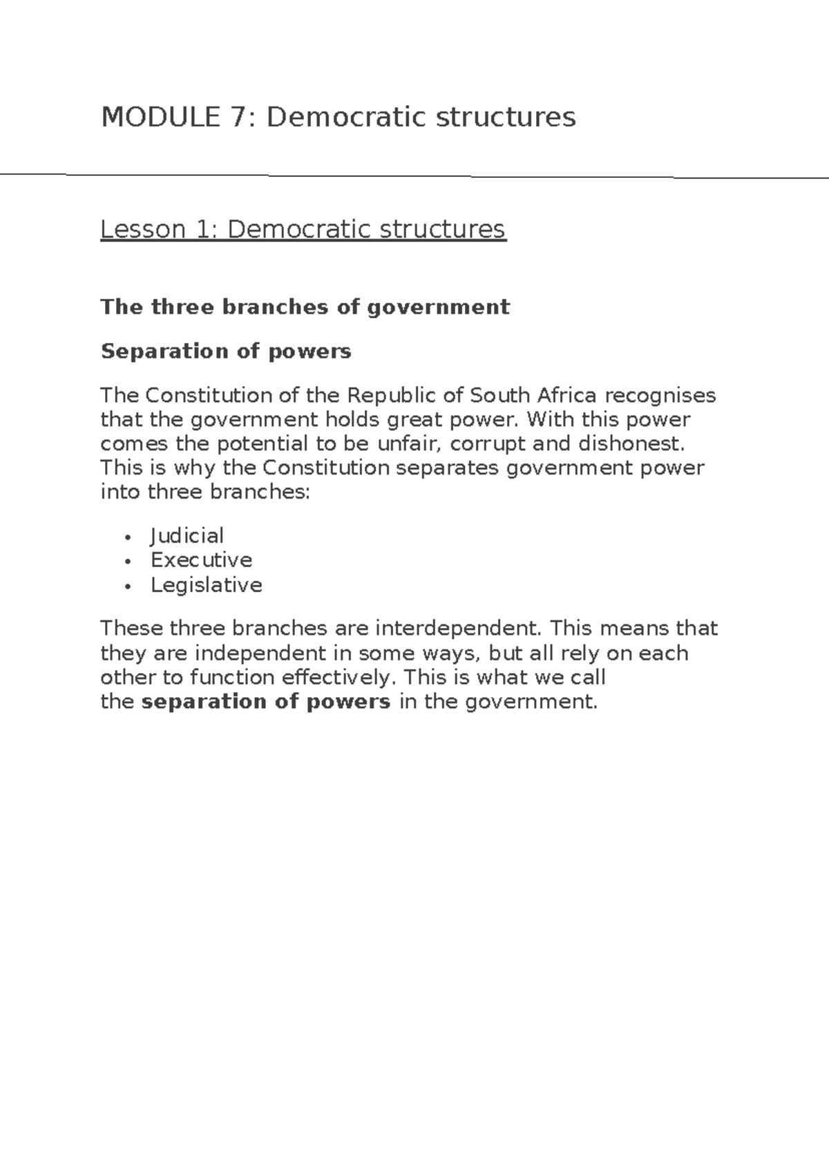 Module 7- Democratic structures and Your brain and exercise - MODULE 7 ...