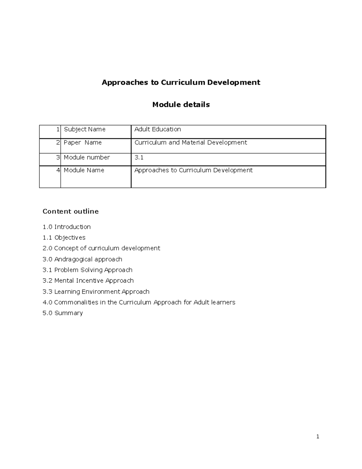 Approaches to curriculum development - Approaches to Curriculum ...