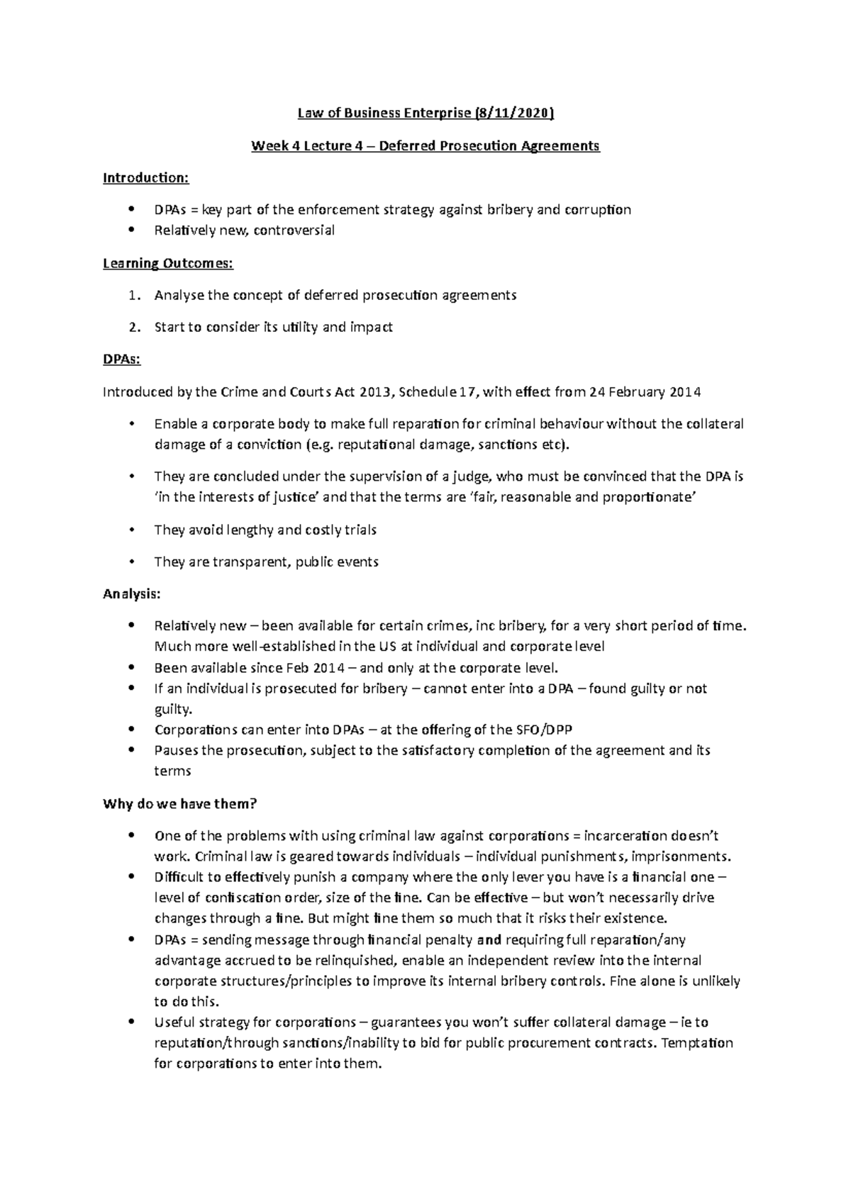 Deferred Prosecution Agreements - LAW 382 - Liverpool - Studocu