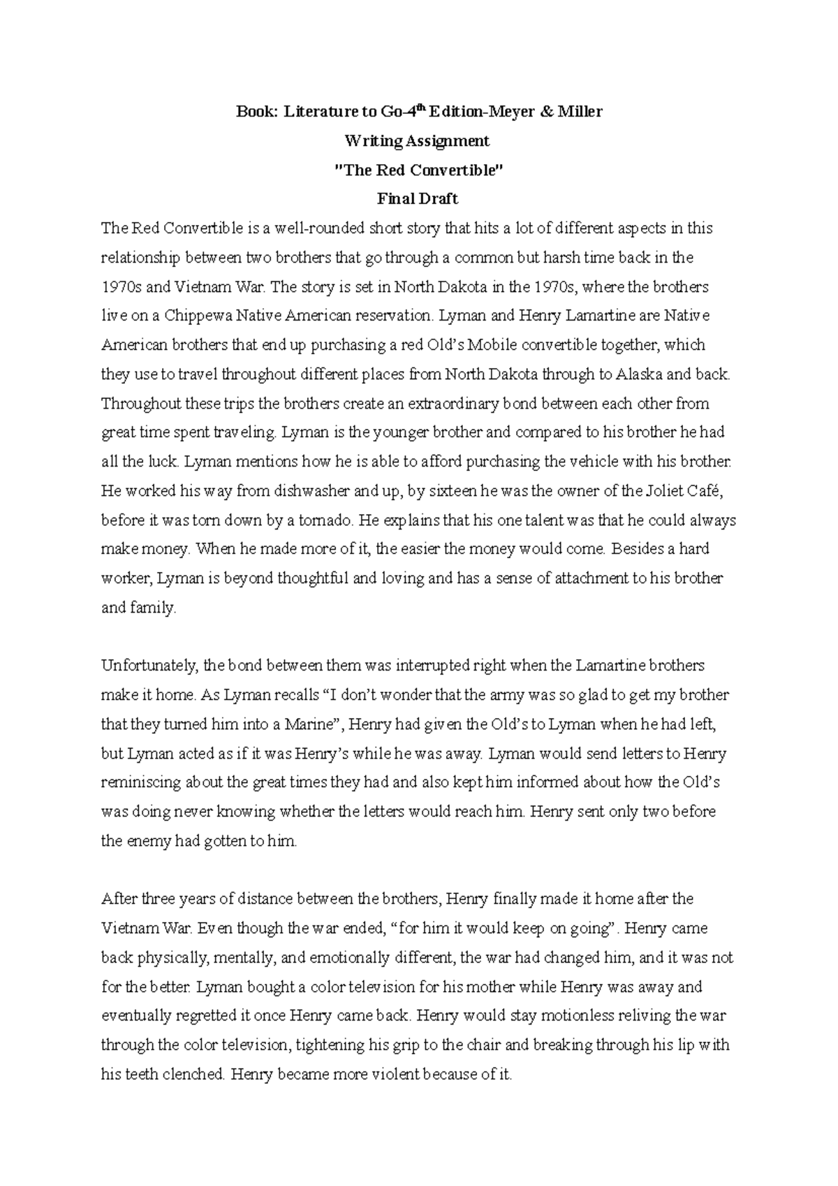 WRT-201 - English Composition II CourseWork from Book: Literature to Go ...