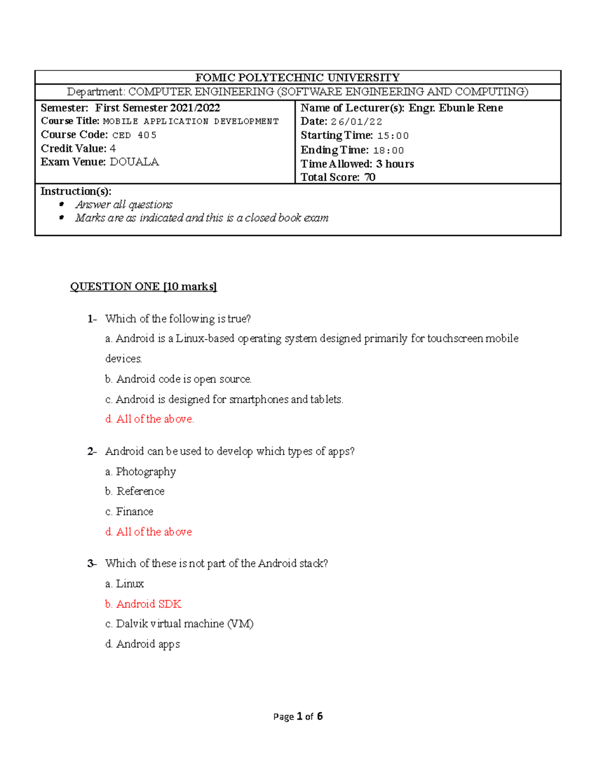 Mobile Development Exam MG Btech - FOMIC POLYTECHNIC UNIVERSITY Department: COMPUTER ENGINEERING ...