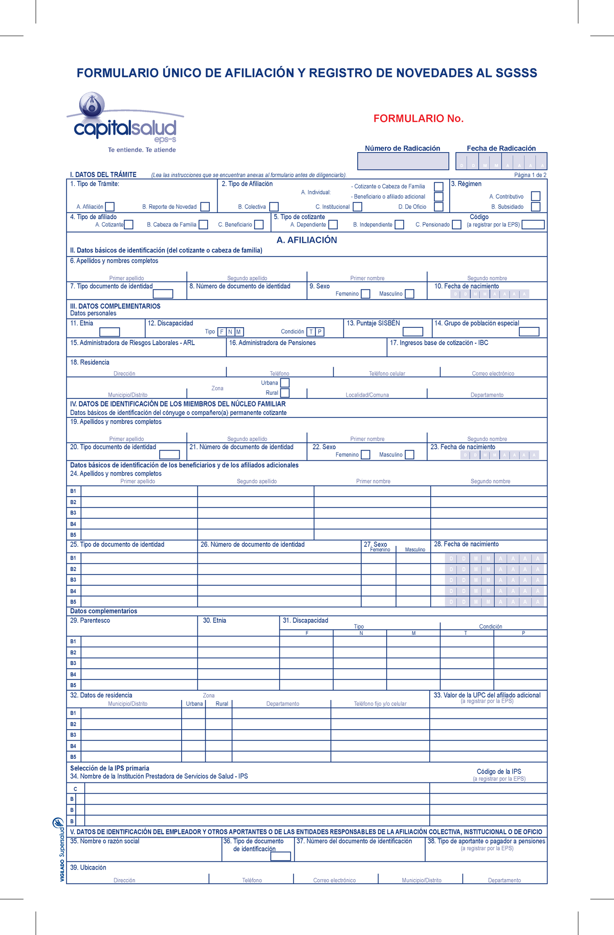 Capital Salud - FORMULARIO DE AFILIACION - D D M M A A A A Te entiende ...