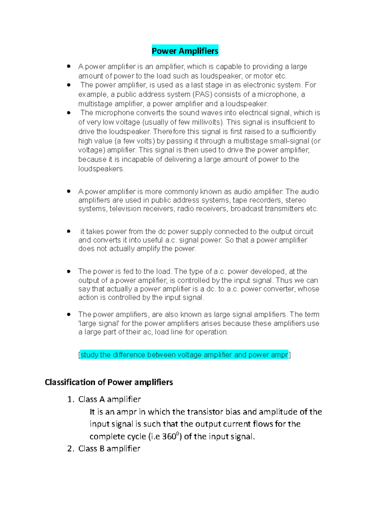 Power Amplifiers - Power Amplifiers A power amplifier is an amplifier ...