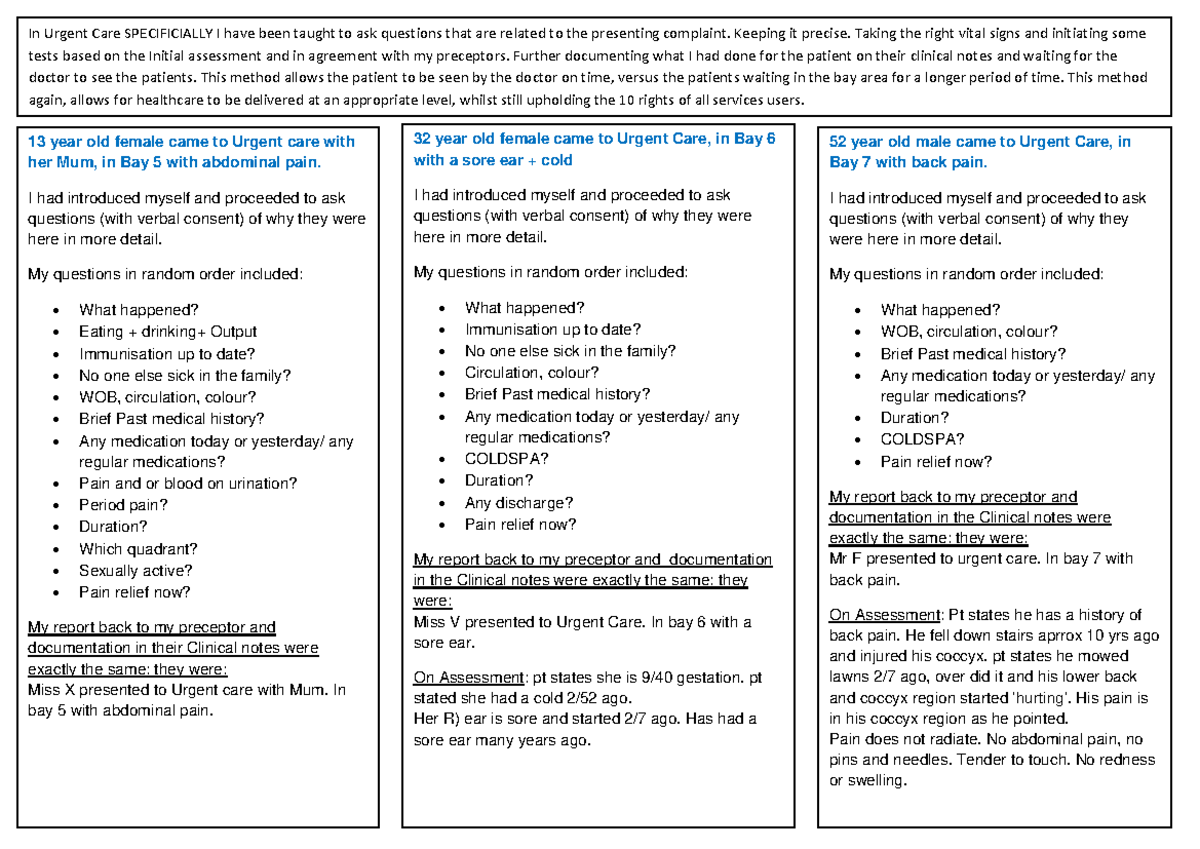 NURS702 Urgent Care reflection. 3 Patient Relfections - Warning: TT ...