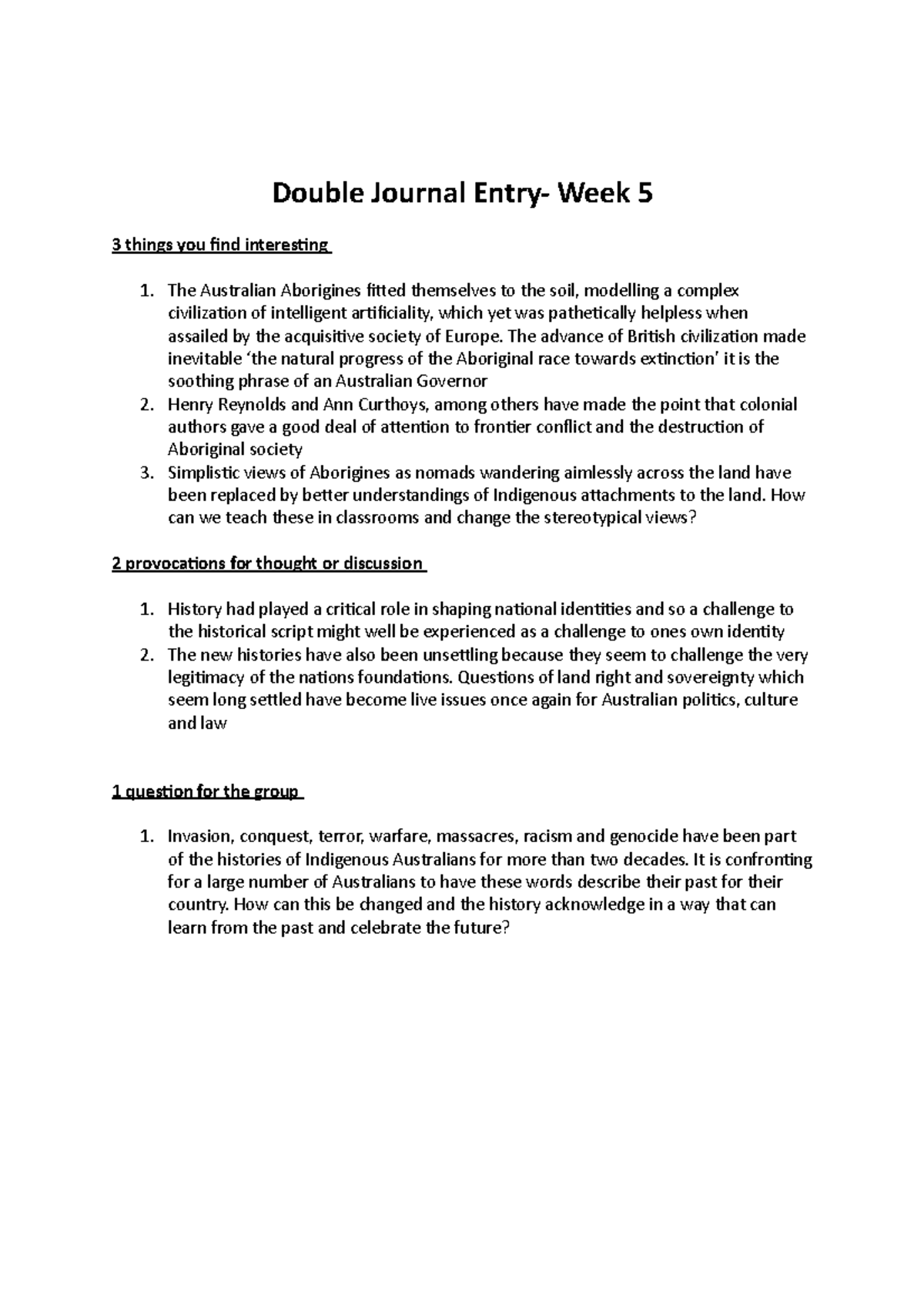 Double Journal Entry- Week 5 - The advance of British civilization made ...