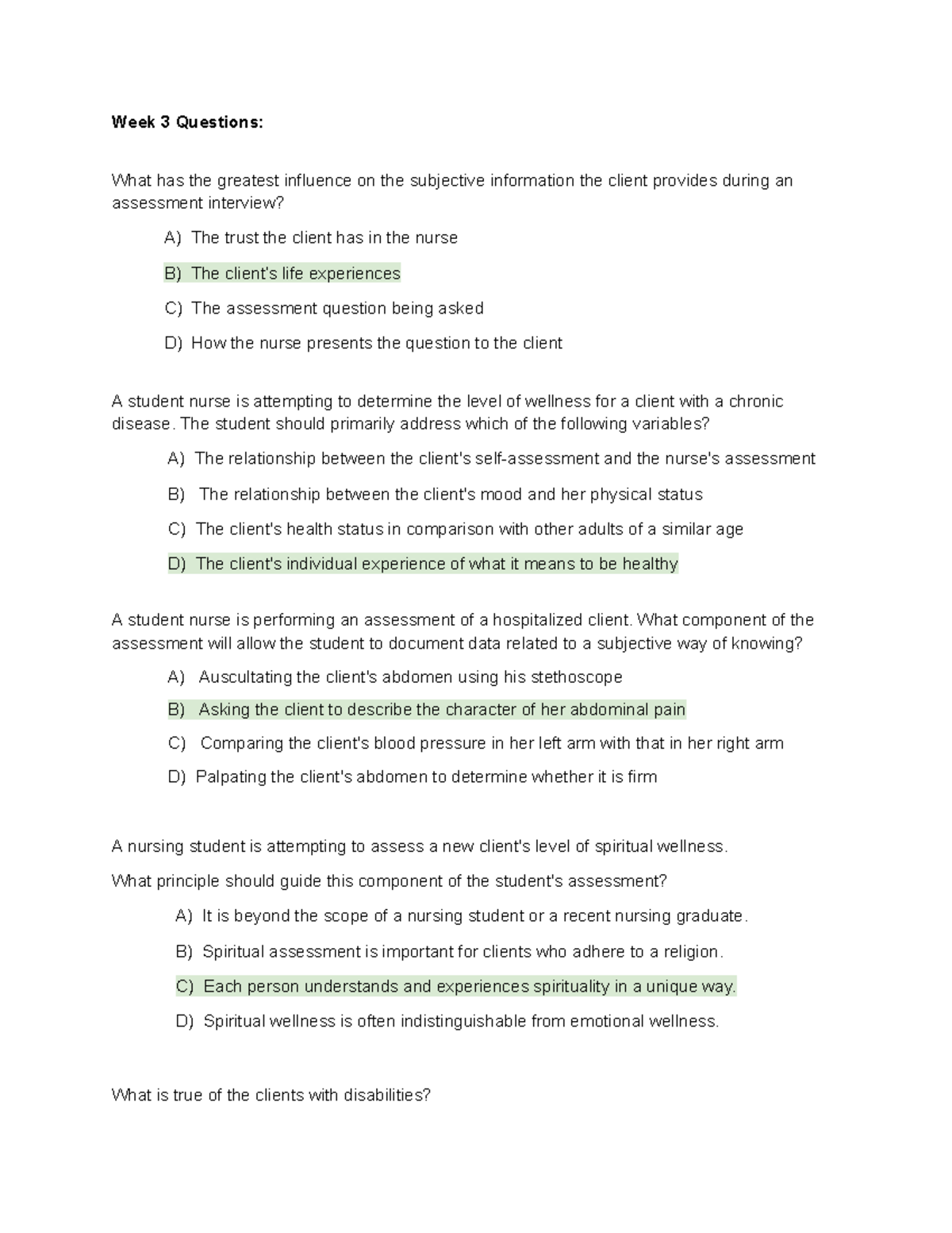 N120 Lecture Questions Weeks 3-5 - Week 3 Questions: What has the ...