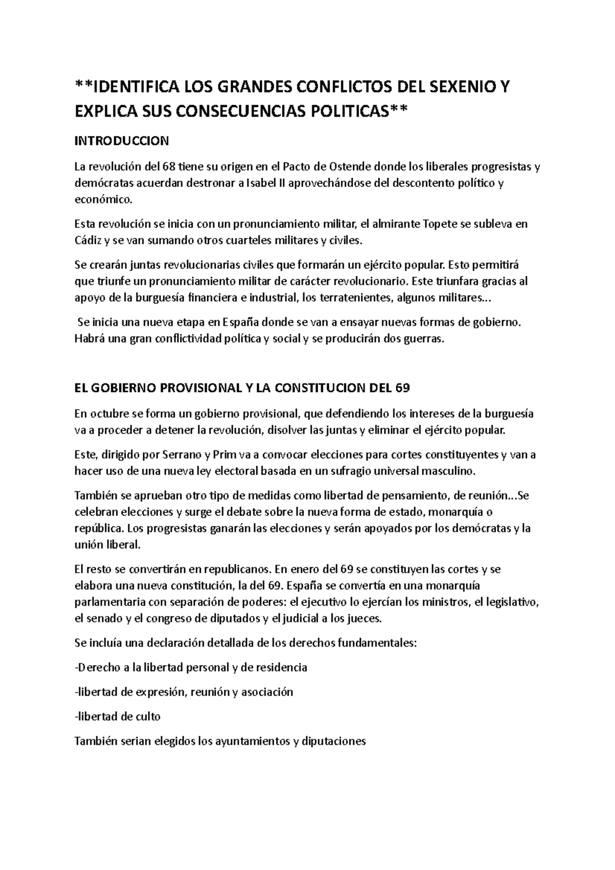 FIN Bloque 3 - RESUMENES DE HISTORIA - **IDENTIFICA LOS GRANDES CONFLICTOS DEL SEXENIO Y EXPLICA ...