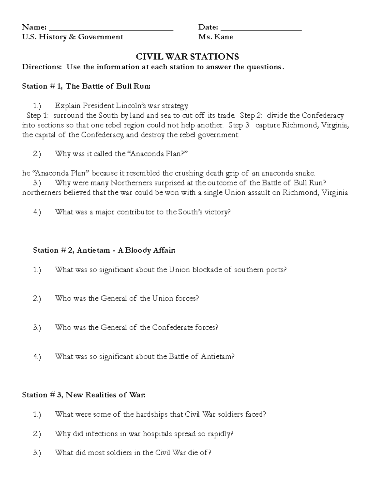 Civil War stations packet - Aliyah Adnan - Name ...